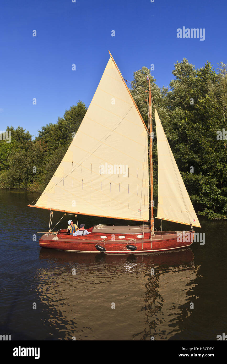Hustler Class Wooden Sloop near Wroxham on the Norfolk Broads, Norfolk ...