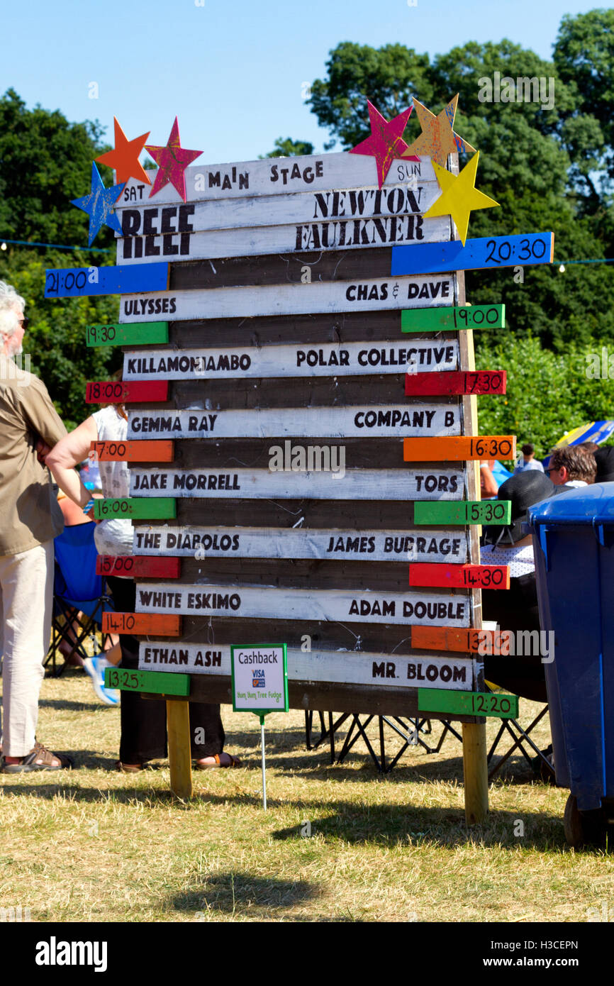 Sign showing the programme of events at Jimmy's Farm annual Music ...