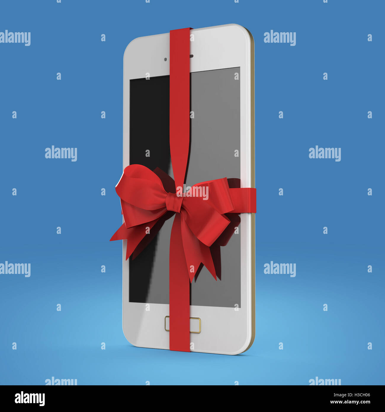 mobile smartphone with glossy satin ribbon gift isolated on color ...