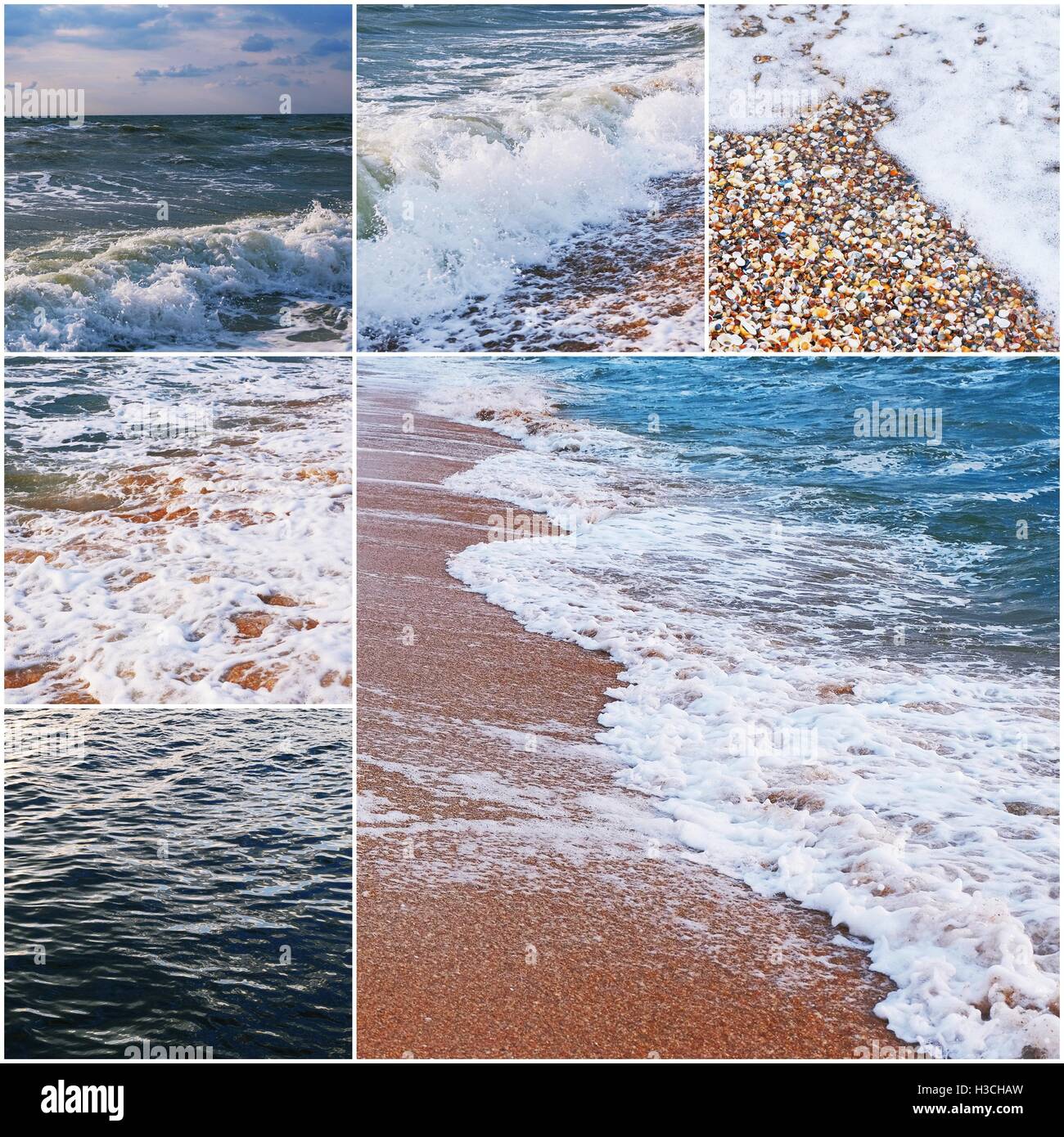 Set of sea water and coast images, collage fo tourism and recreation ...