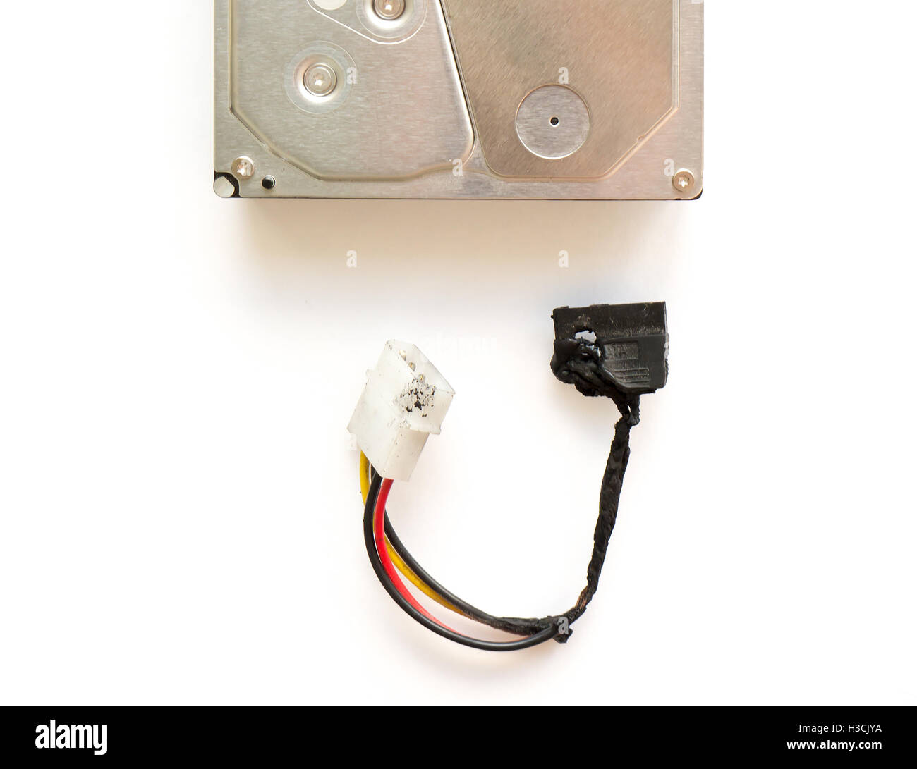 The burnt cable sata PC and HDD Stock Photo - Alamy