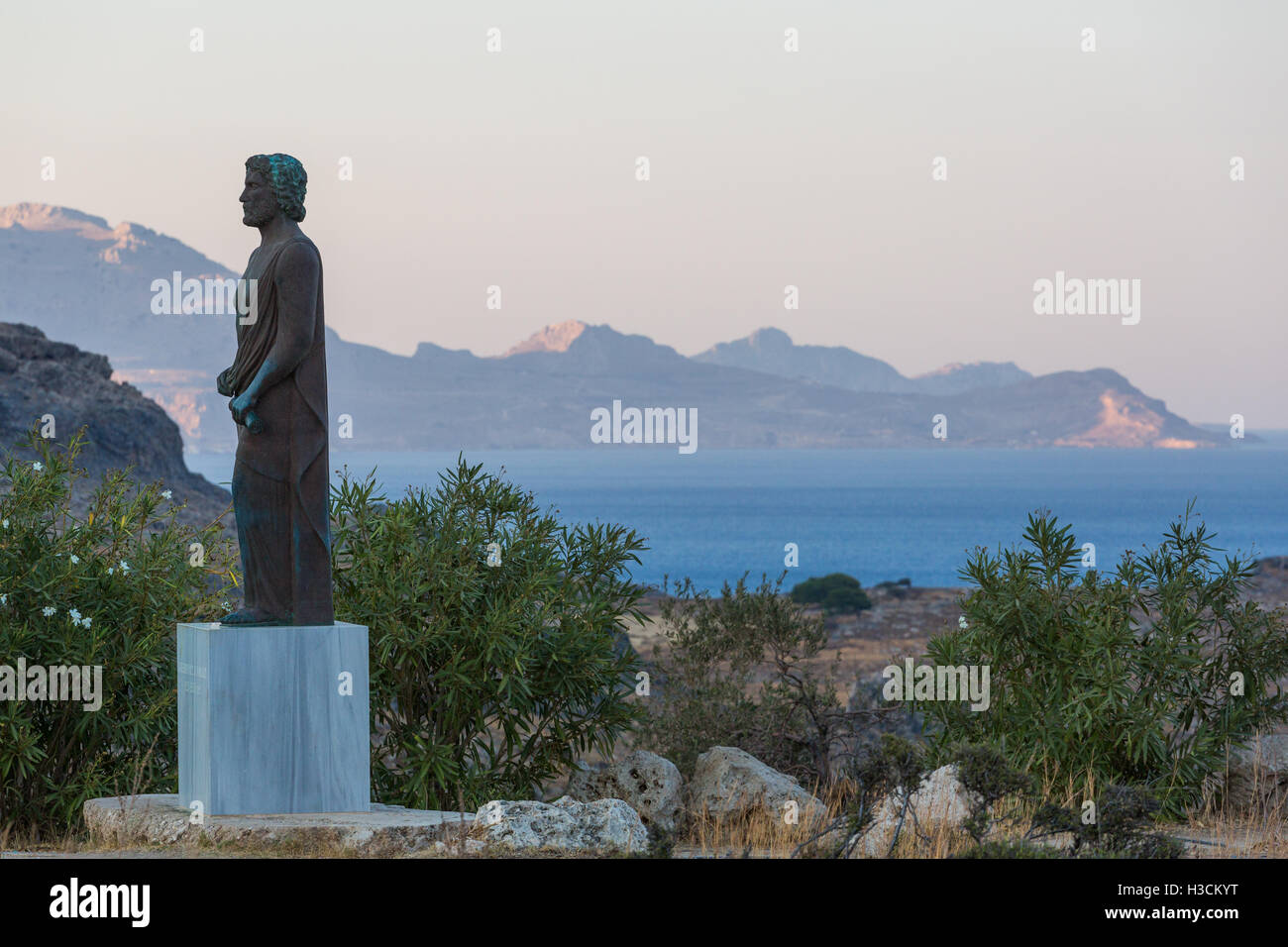 Statue of Greek poet Cleobulus at Lindos., Rhodes, Greece. Cleobulus is ...