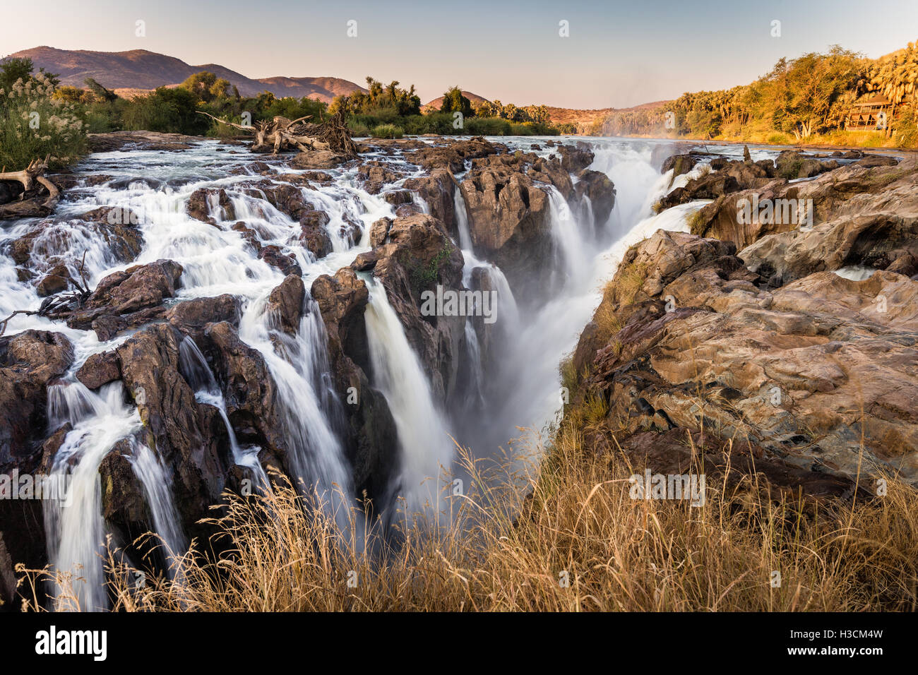Multiple streams comprise the Epupa falls, on the Kunene river in the ...