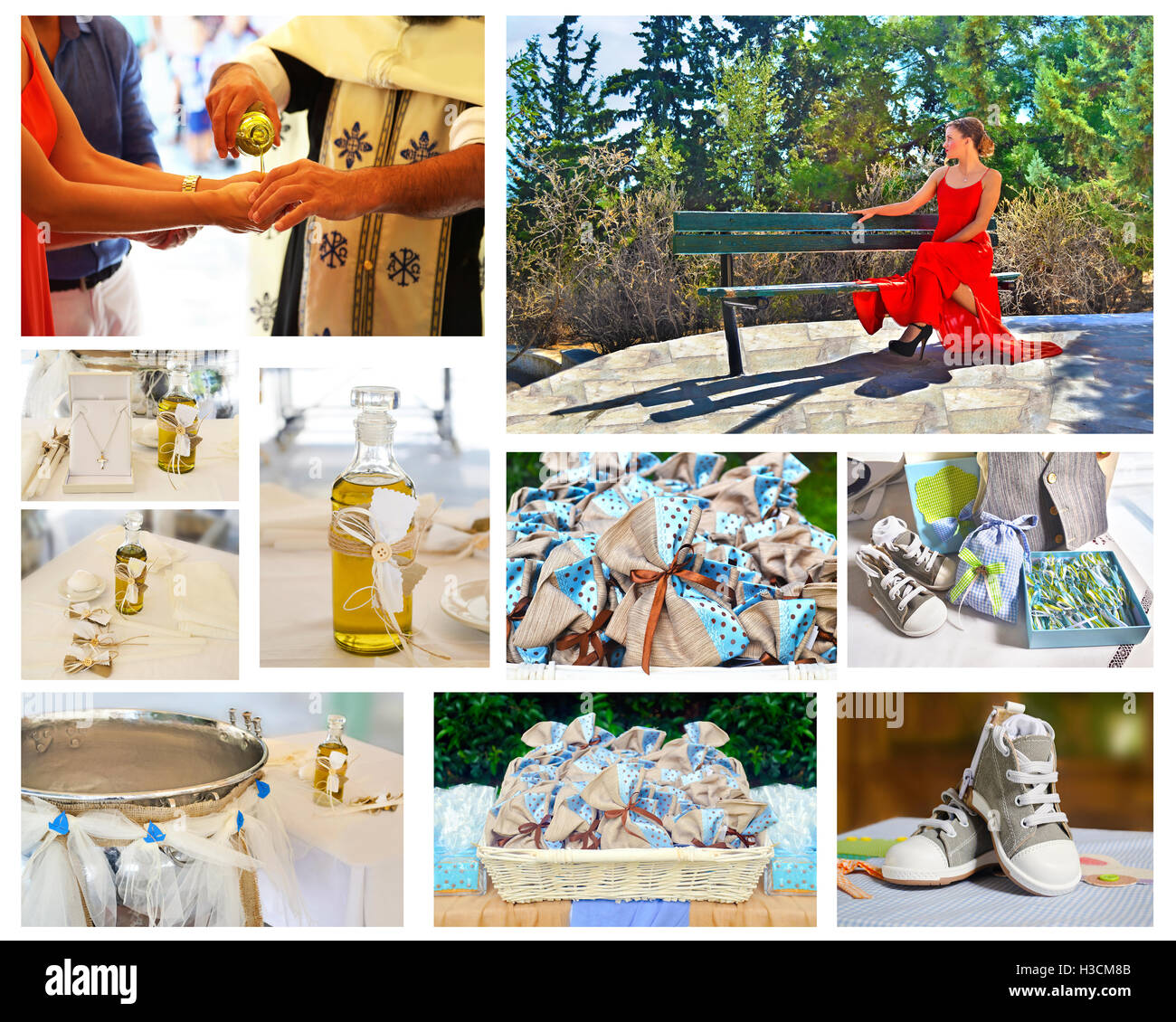 Orthodox christening collage - baptism photography collection Stock Photo - Alamy