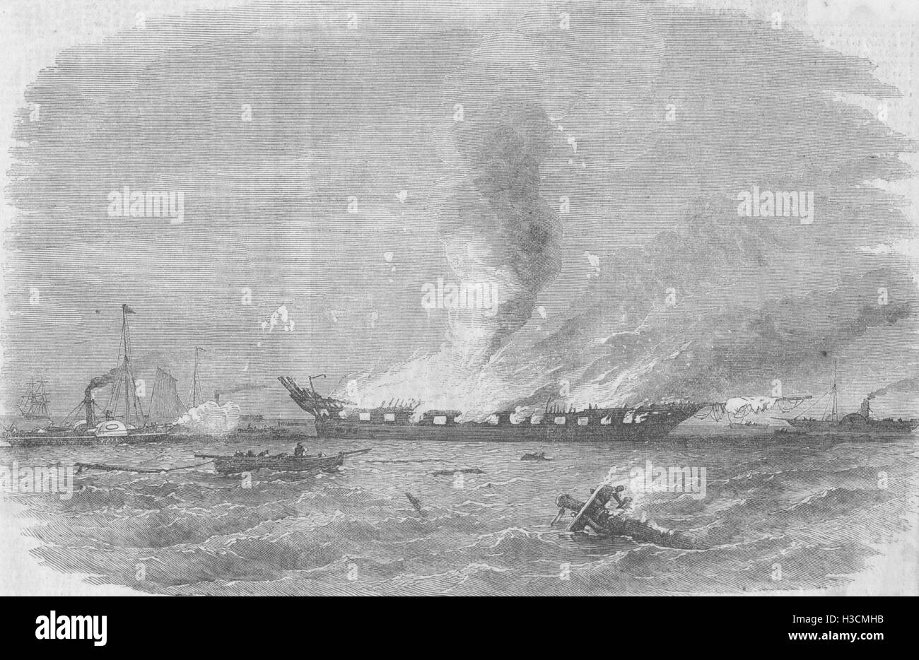 HAMPSHIRE Destruction of Eastern Monarch troopship, Fire Spithead 1859 ...