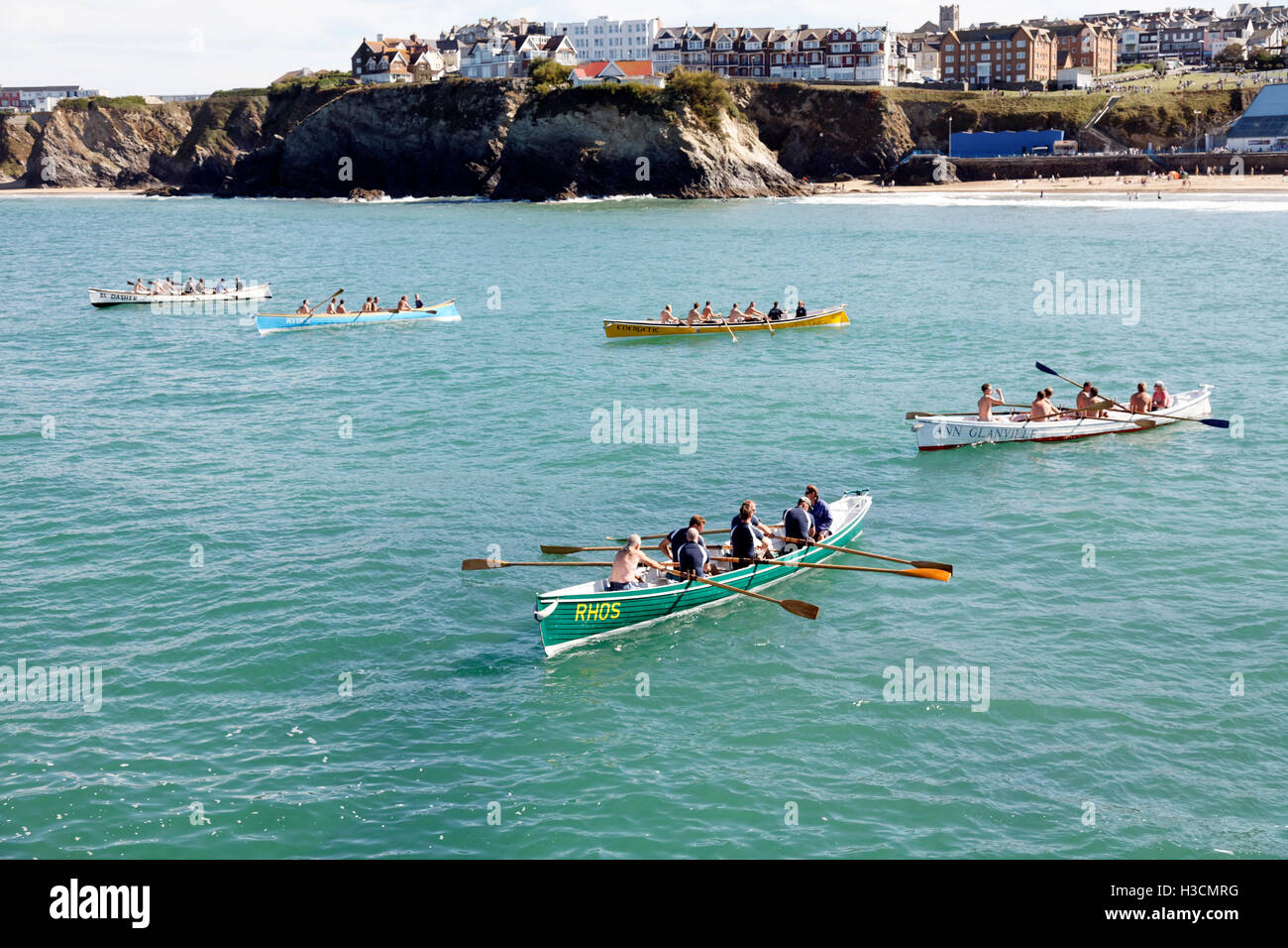 UK Cornwall Traditional Cornish gig boat racing crews Stock Photo - Alamy