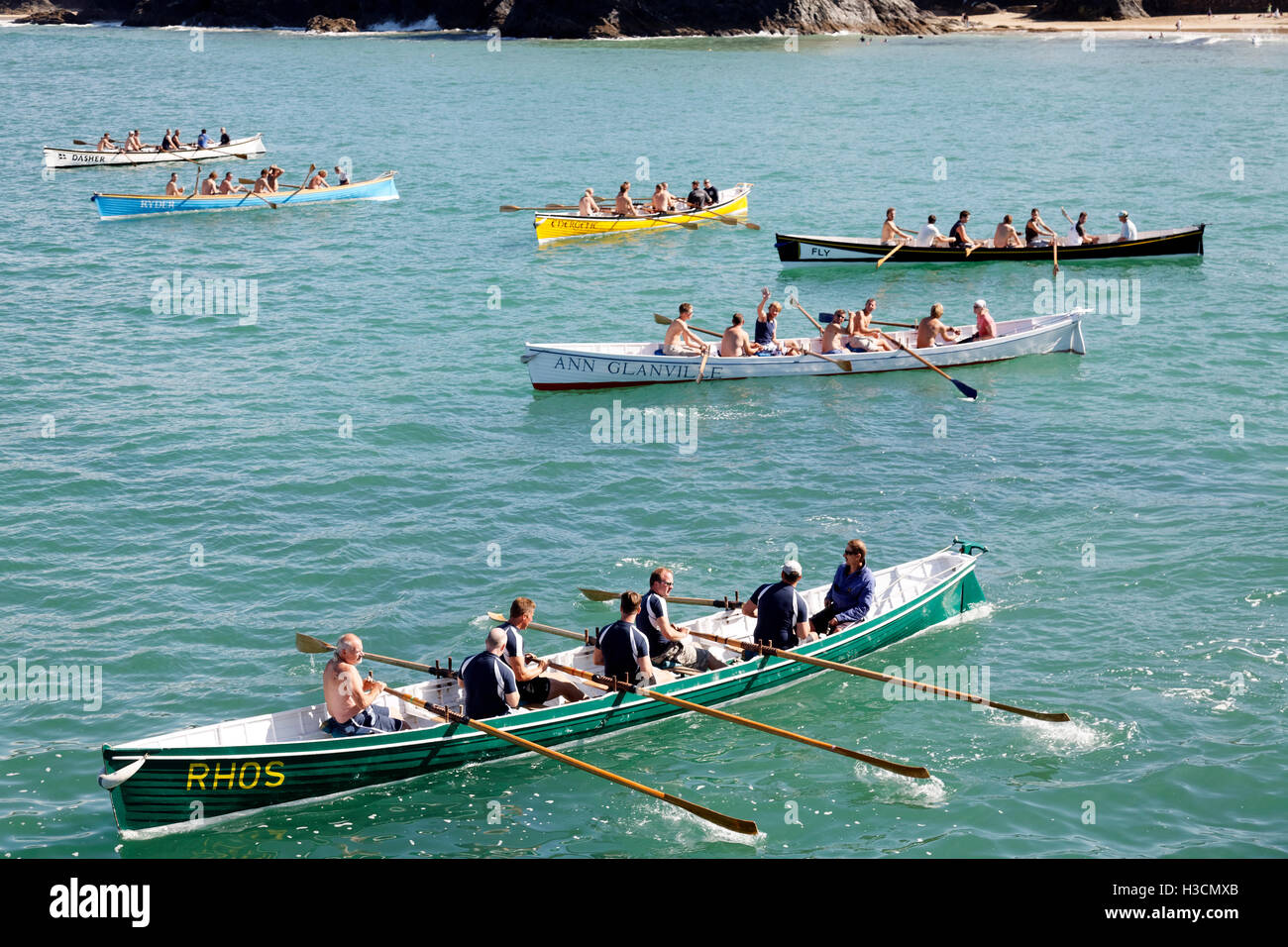 UK Cornwall Traditional Cornish gig boat racing crews Stock Photo - Alamy