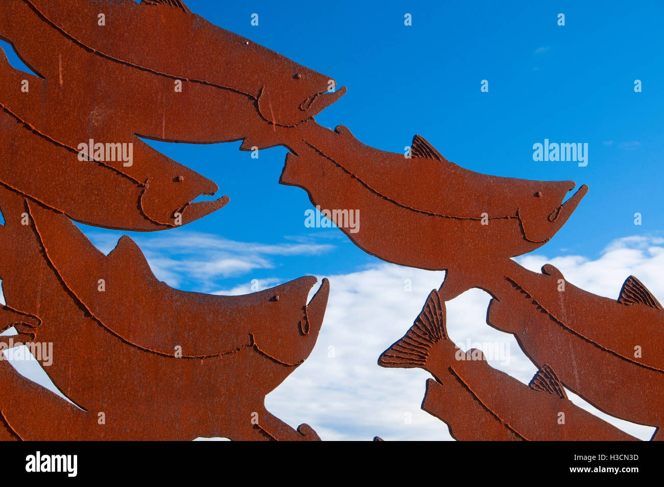 Salmon sculpture, Taft Waterfront Park, Lincoln City, Oregon Stock ...