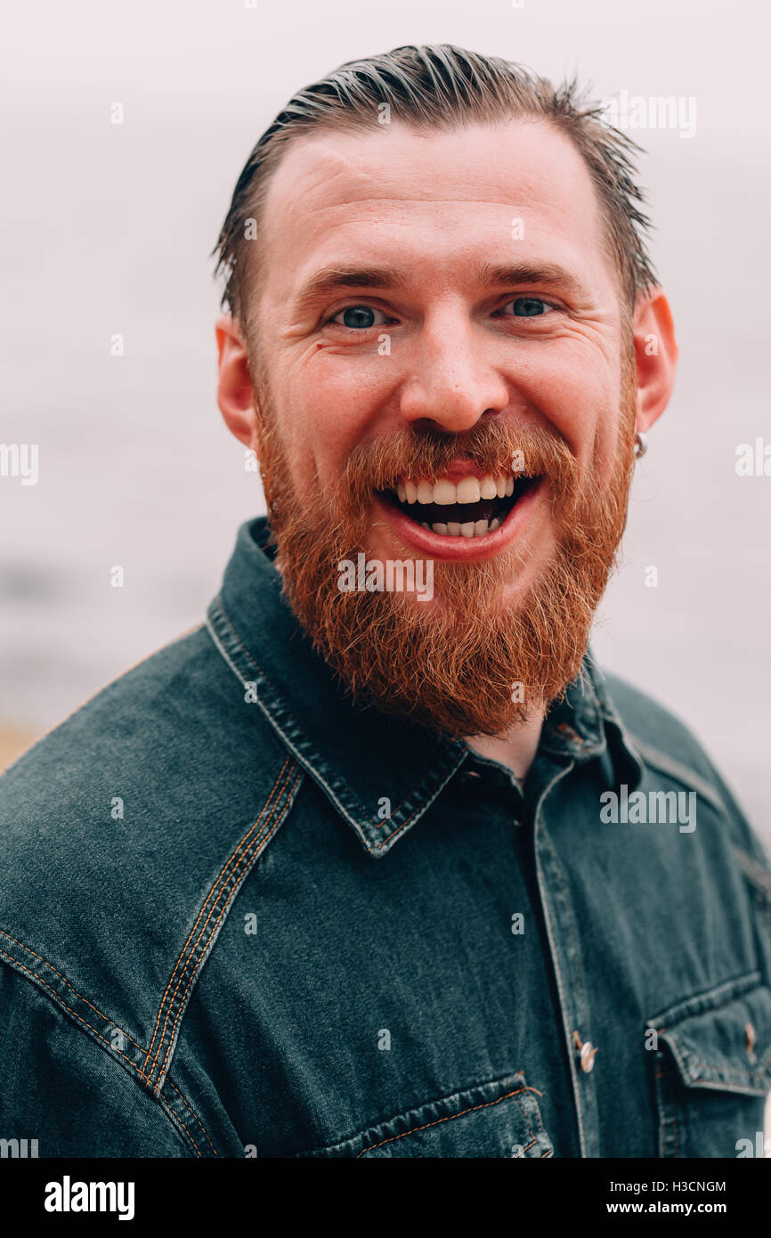 bearded hipster on the beach Stock Photo - Alamy