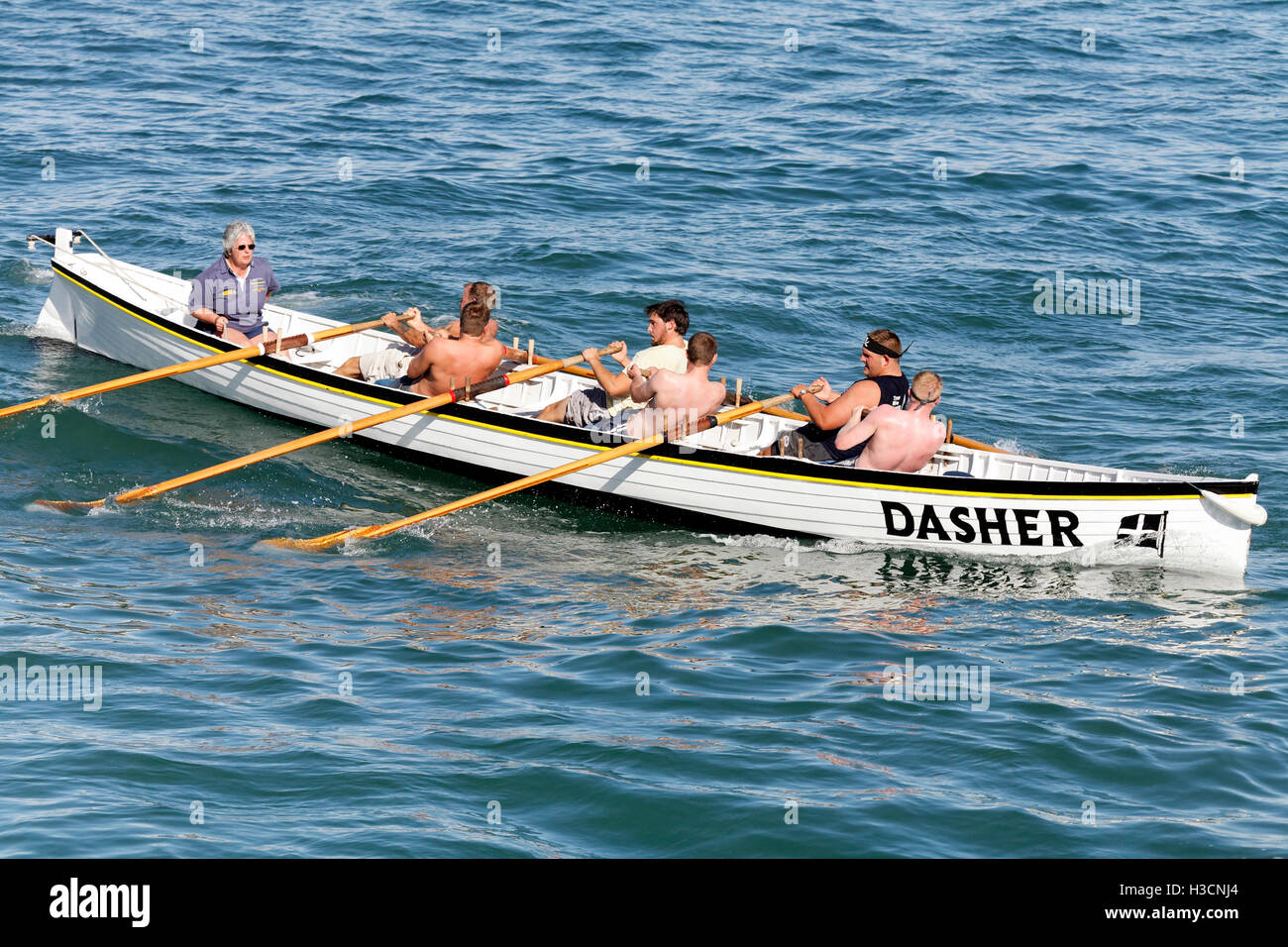 UK Cornwall Traditional Cornish gig boat racing crews Stock Photo - Alamy