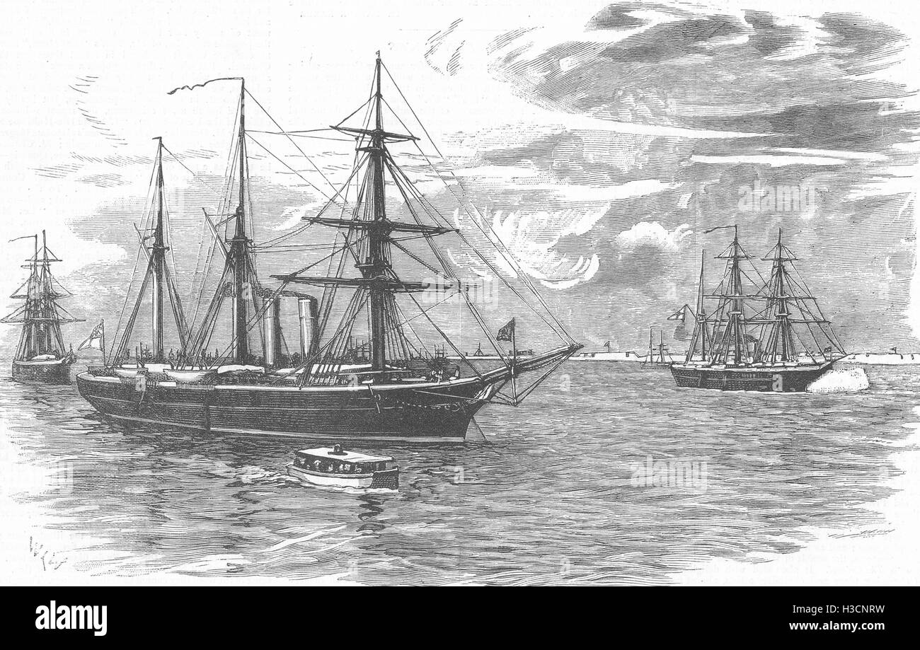 EGYPT HMS Iris with Gunboats Beacon & Decoy Blockading Damietta; War in ...