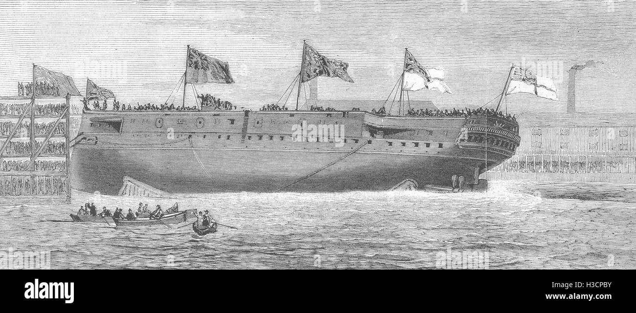 SCOTLAND Launch of H M S Northampton at Glasgow 1876. The Illustrated ...
