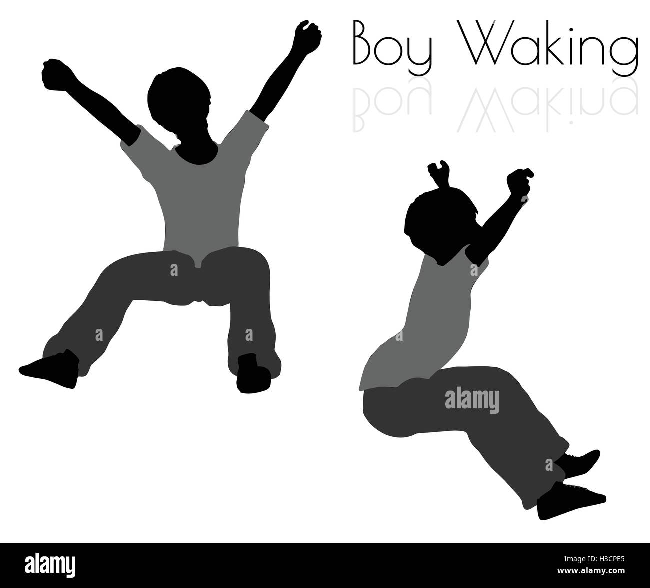 EPS 10 vector illustration of boy in Everyday Waking Up pose on white ...