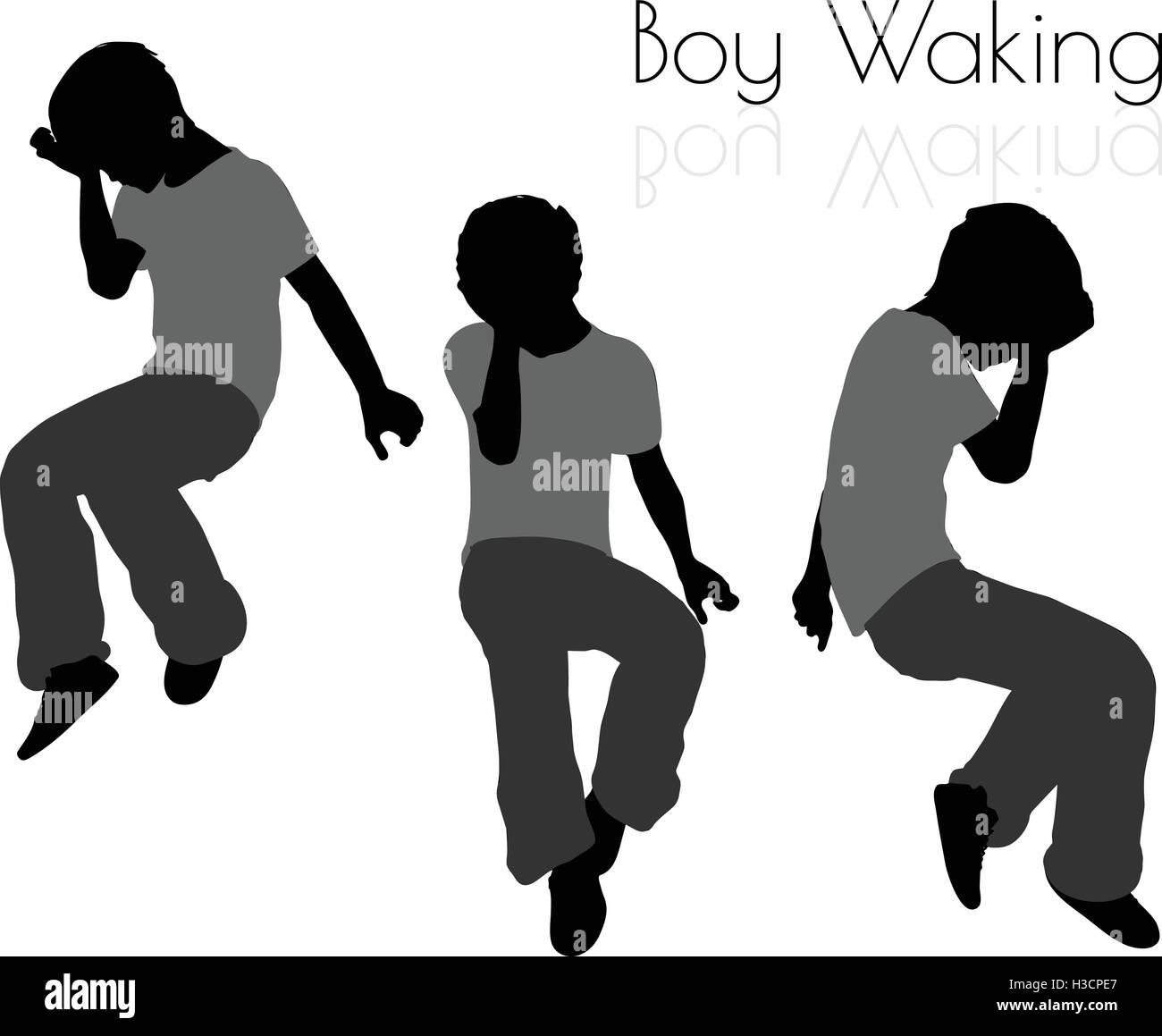 EPS 10 vector illustration of boy in Everyday Waking Up pose on white ...