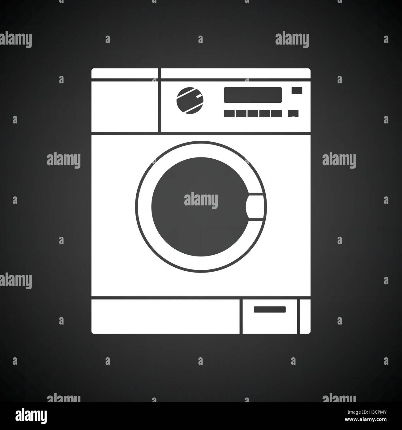 Washing machine icon. Black background with white. Vector illustration ...