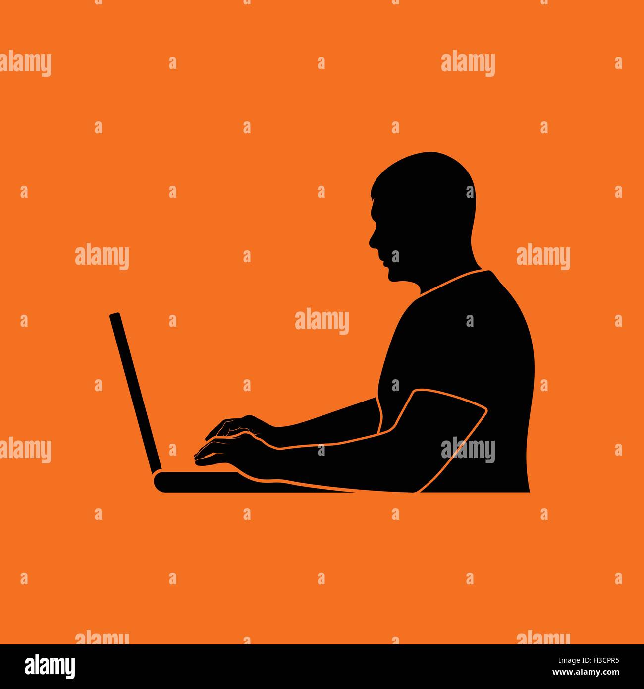 Writer at the work icon. Orange background with black. Vector ...