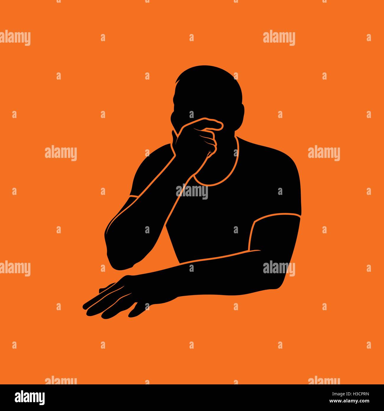 Thinking man icon. Orange background with black. Vector illustration ...