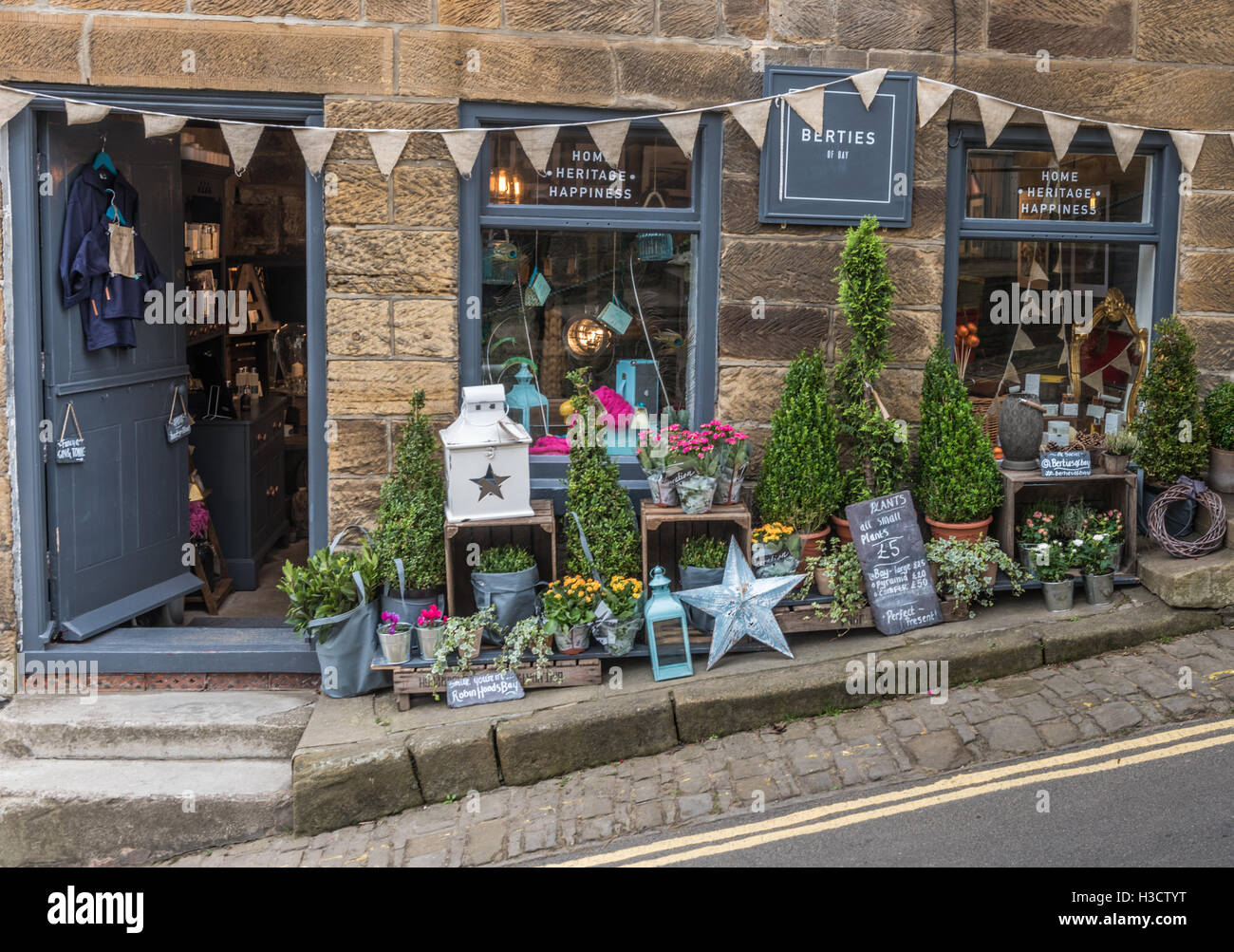 Shopfront of Berties of Bay Robin Hood's bay Yorkshire Stock Photo - Alamy