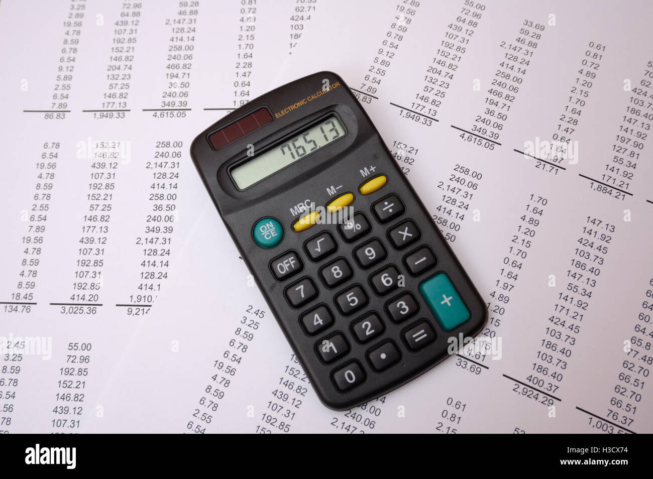 Calculator on Table of Figures Stock Photo - Alamy