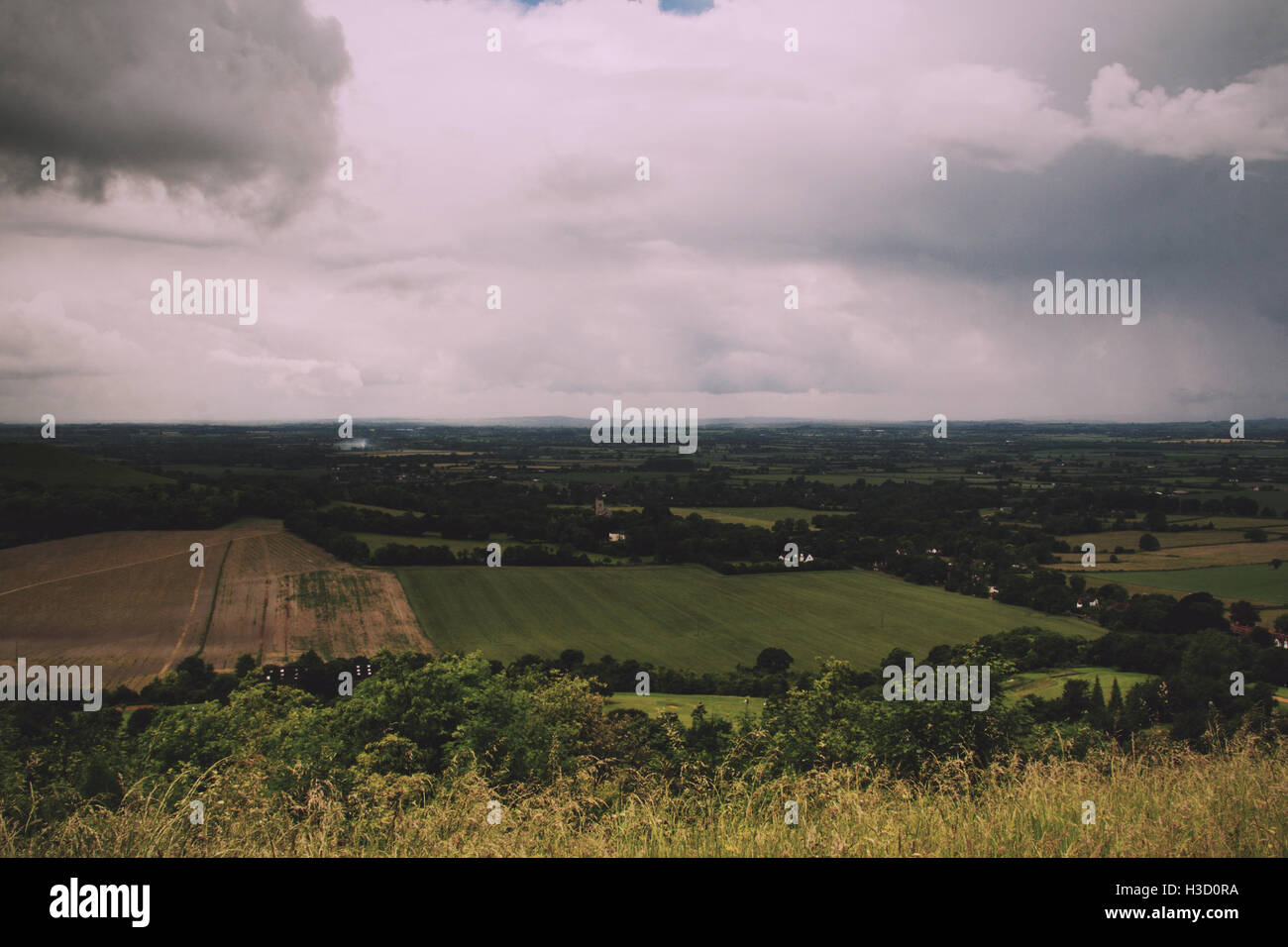 Cloudy view over the Chilterns in Buckinghamshire, England Vintage ...