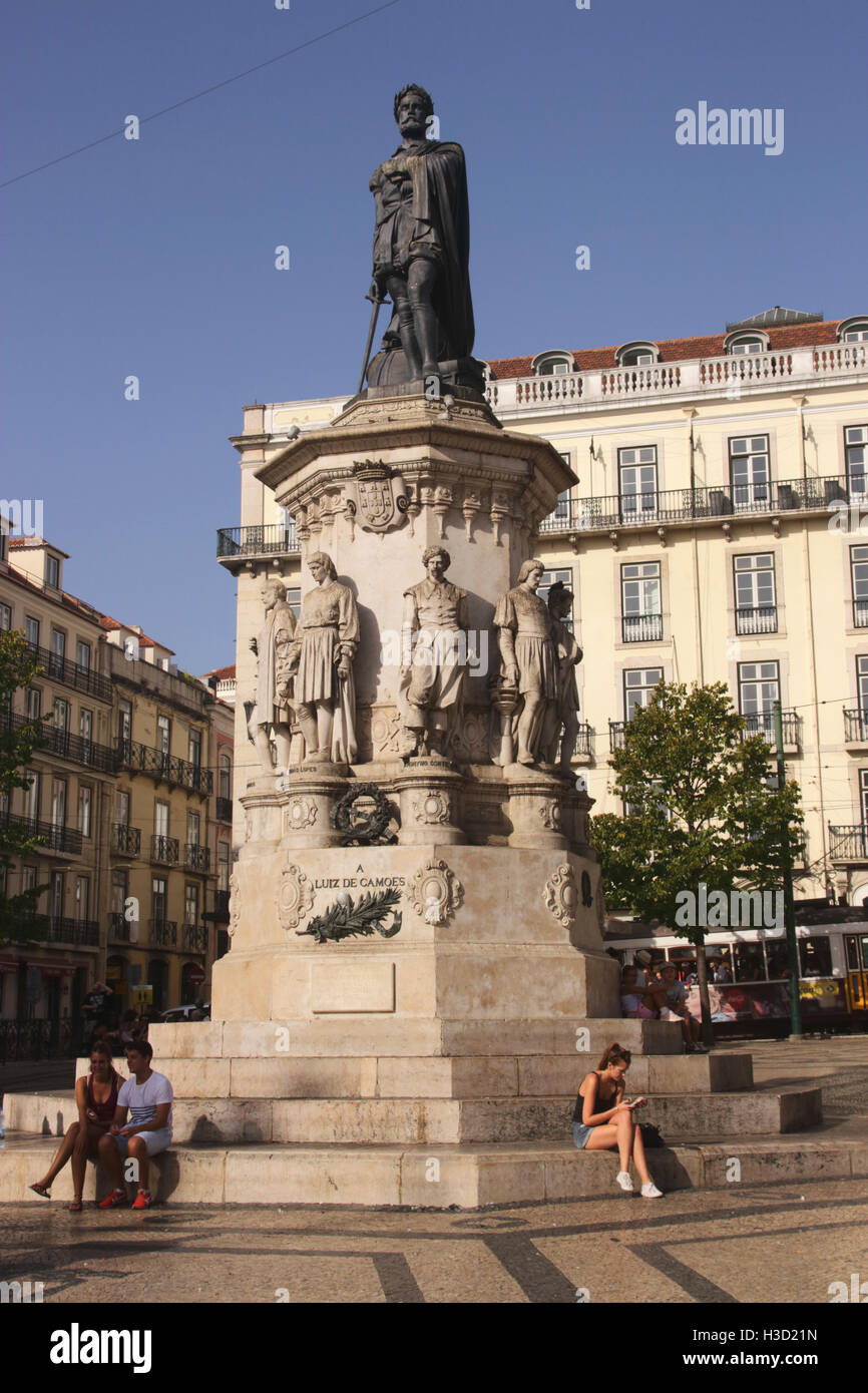 Luis de Camoes poet statue in Chiado district Lisbon Portugal Stock ...