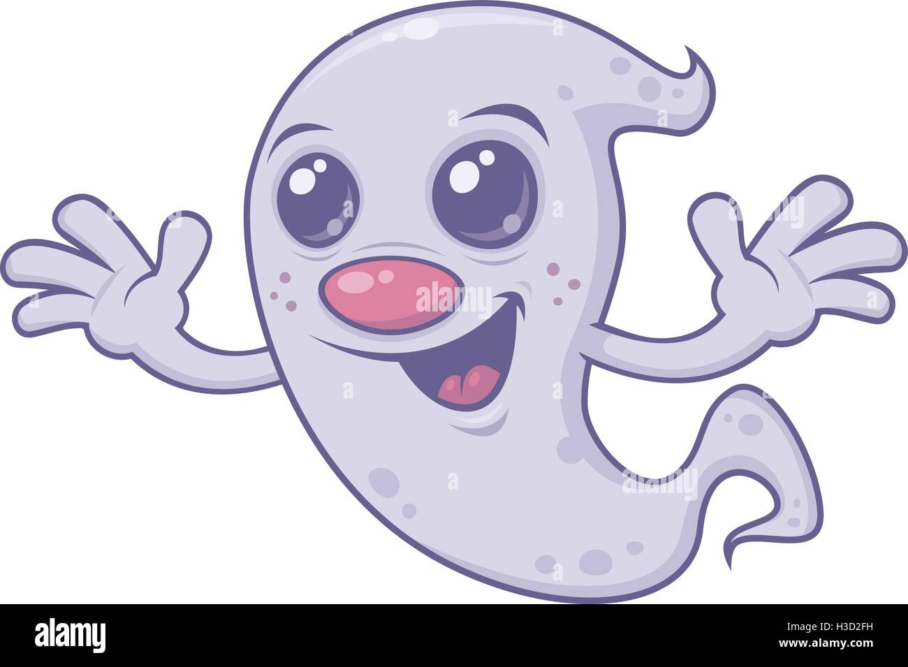 Vector cartoon illustration of a cute, retro-style grinning ghost ...