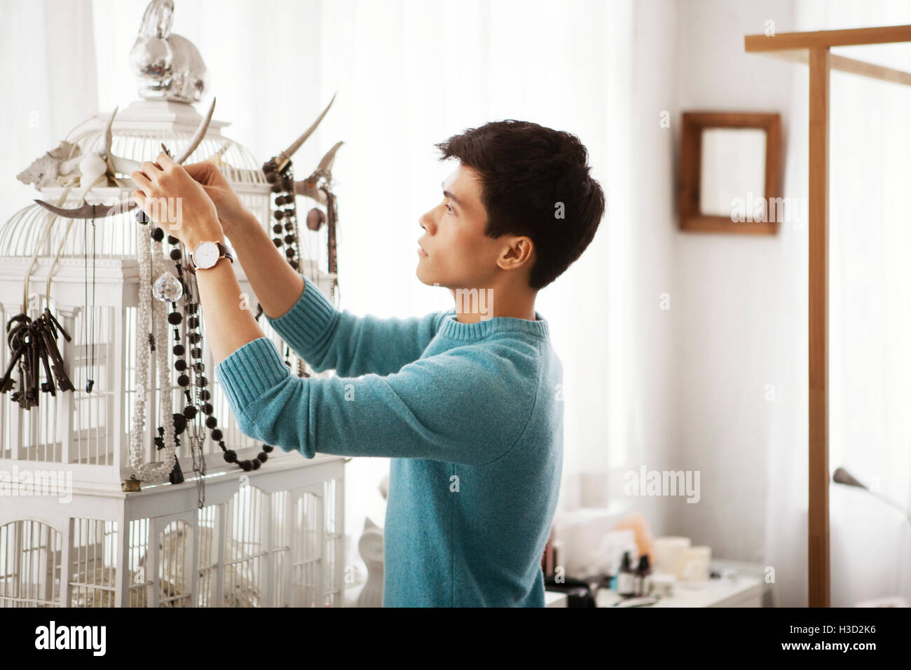Side view of man decorating house Stock Photo - Alamy