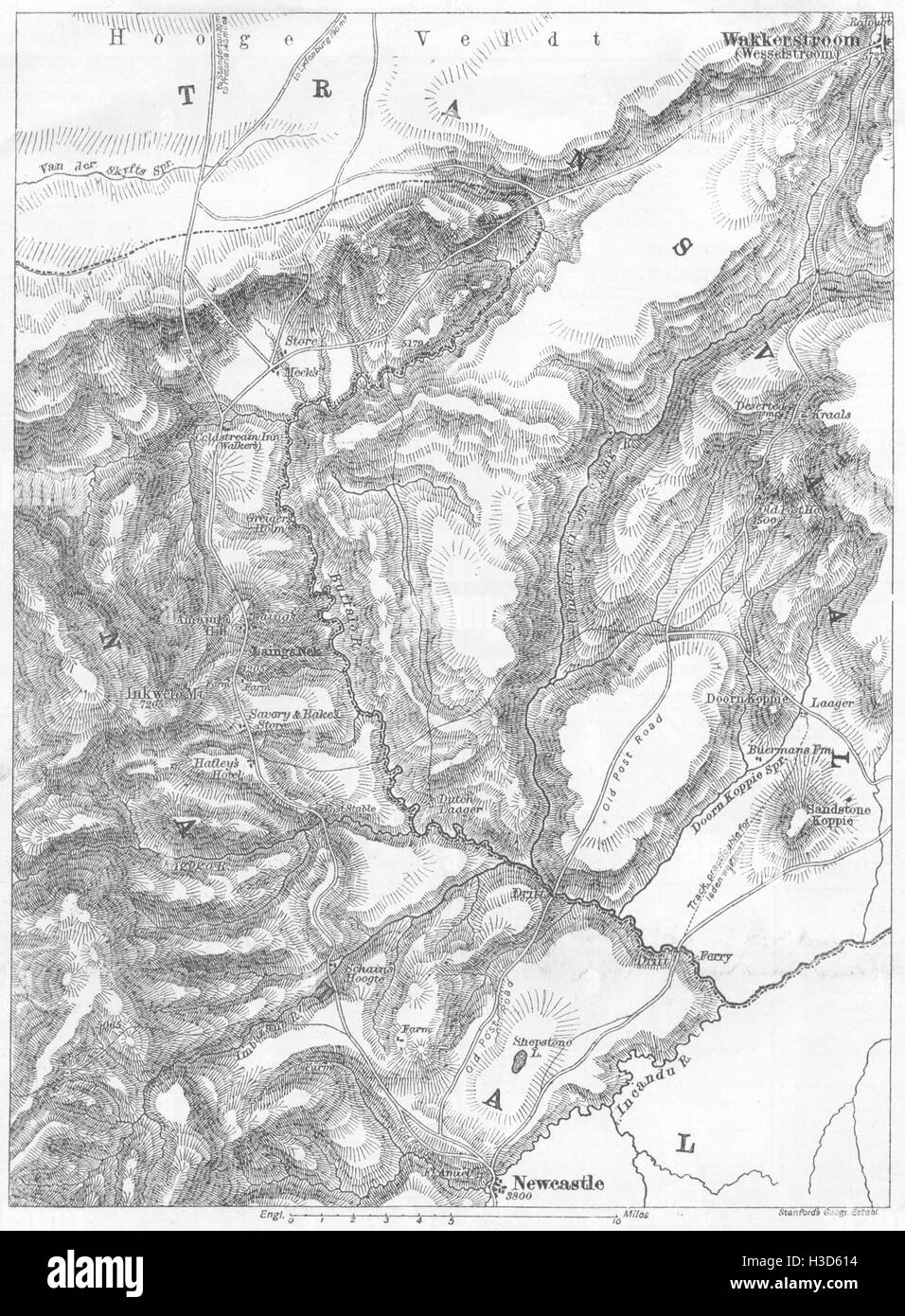 TRANSVAAL Map border between Newcastle, Laing's Nek & Wakkerstroom 1881 ...