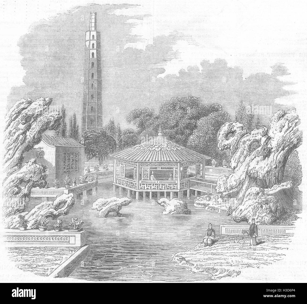 CHINA Summer house and Pagoda in the Island of Huangpu 1846. The ...
