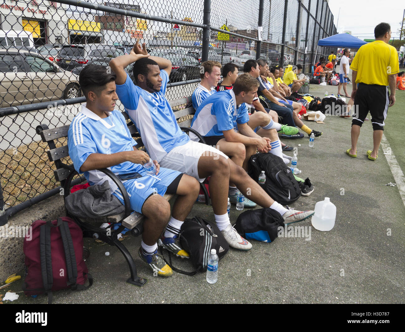 Men take a break from soccer practice in the Sunset Park section of ...