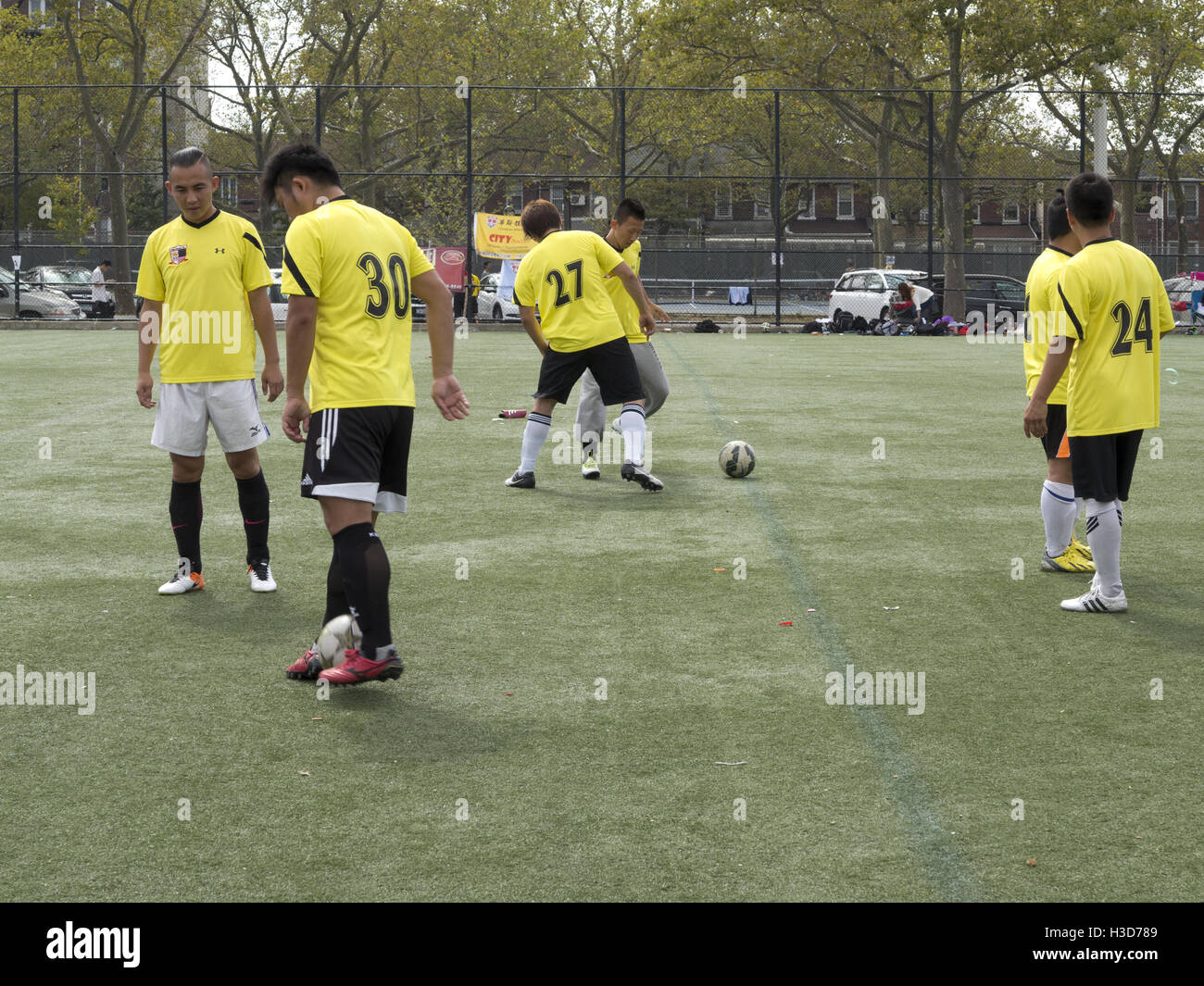 Young men at soccer practice in the Sunset Park section of Brooklyn, NY ...