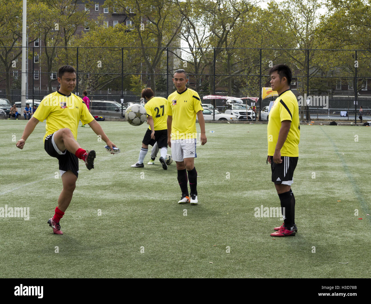 Young men at soccer practice in the Sunset Park section of Brooklyn, NY ...