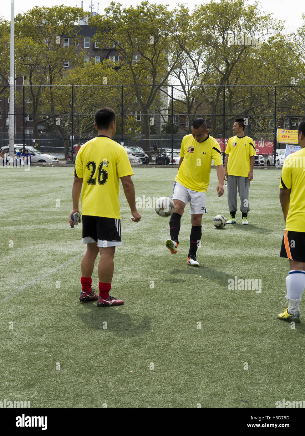 Young men at soccer practice in the Sunset Park section of Brooklyn, NY ...