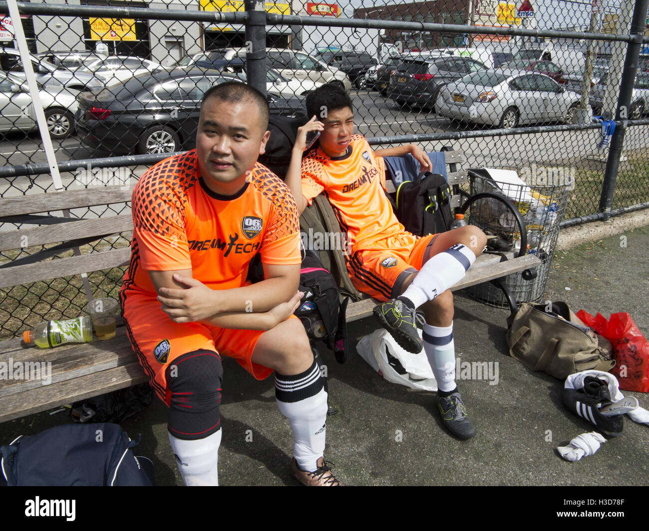 Men take a break from soccer practice in the Sunset Park section of ...