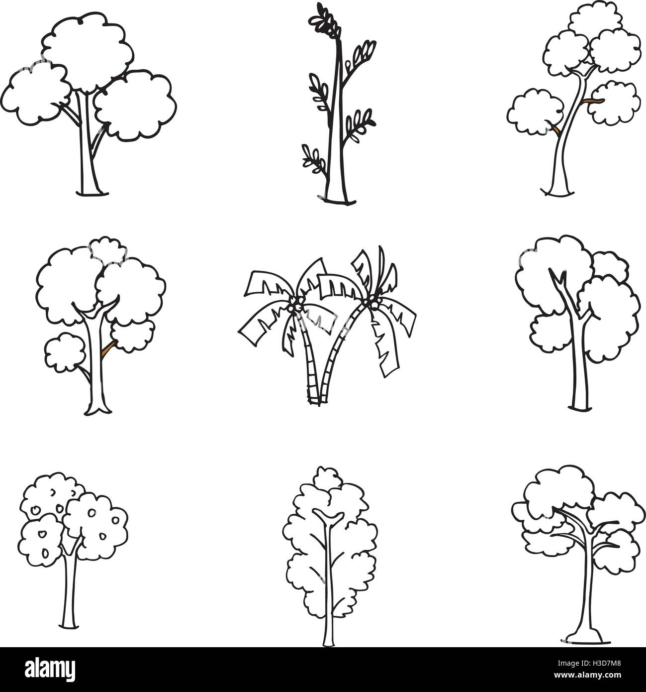 Hand draw tree set different doodle Stock Vector Image & Art - Alamy