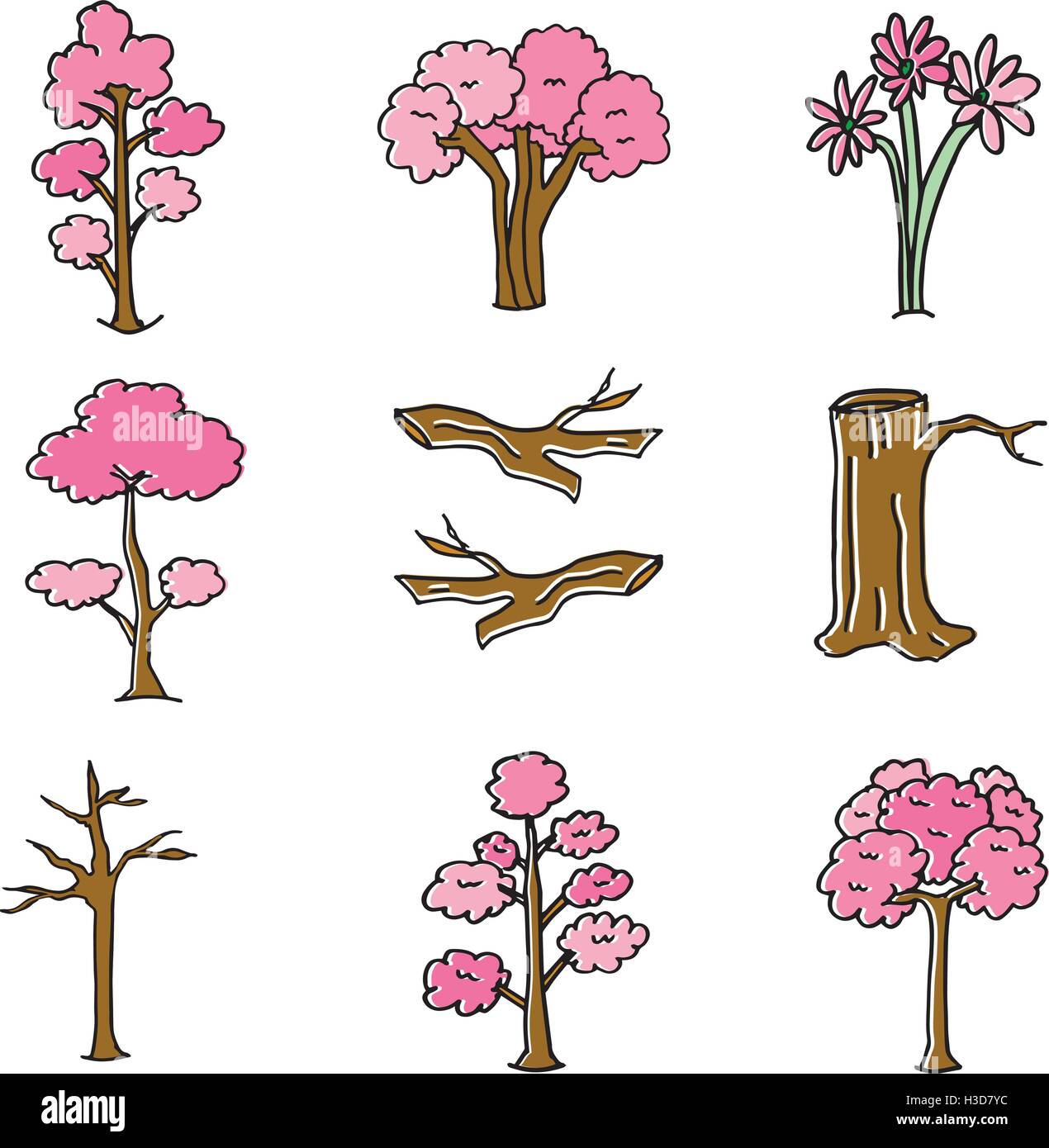 Doodle of pink tree and wood Stock Vector Image & Art - Alamy
