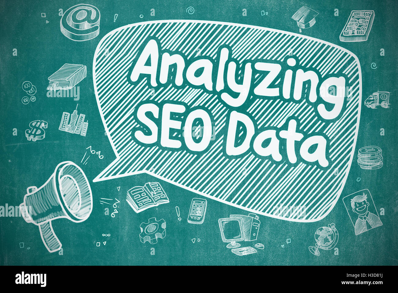 Analyzing SEO Data - Doodle Illustration on Blue Chalkboard Stock Photo ...