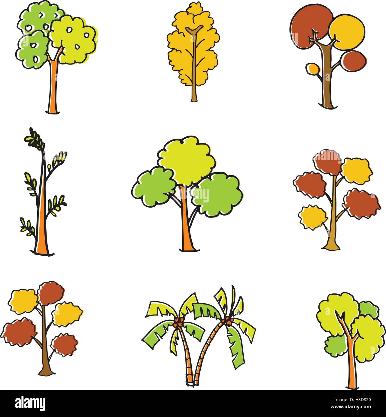 Doodle of tree set differrent collection Stock Vector Image & Art - Alamy