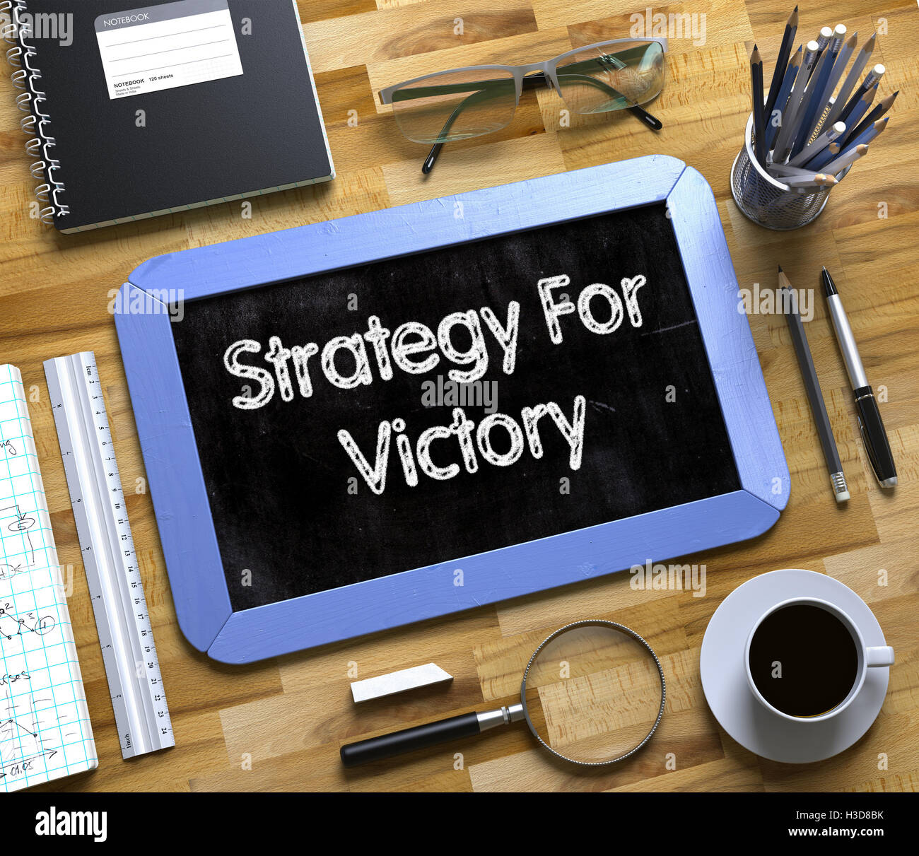 Small Chalkboard with Strategy For Victory Concept. 3D Stock Photo - Alamy