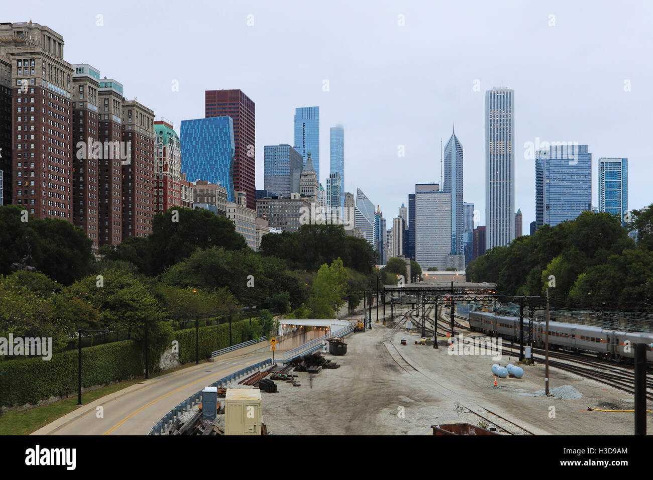 A View of Chicago Skyline with transit in front Stock Photo - Alamy