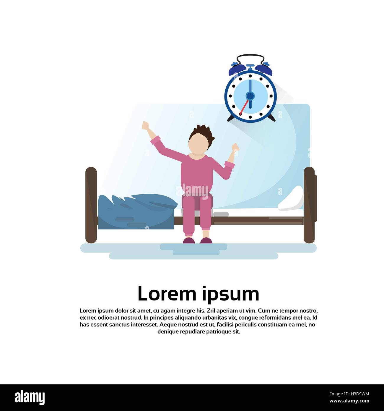 Morning Bedroom Cartoon Character Waking Up Stretching Stock Vector ...