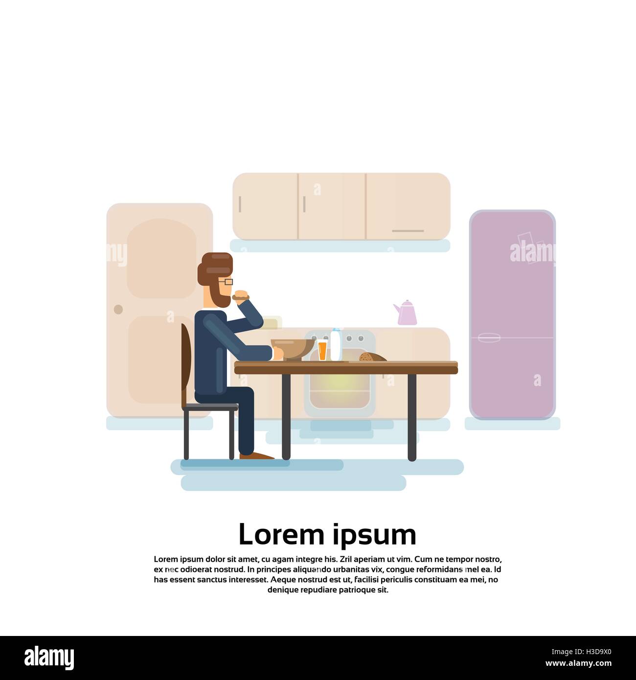Business Man Sit Kitchen Eat Breakfast Stock Vector Image & Art - Alamy