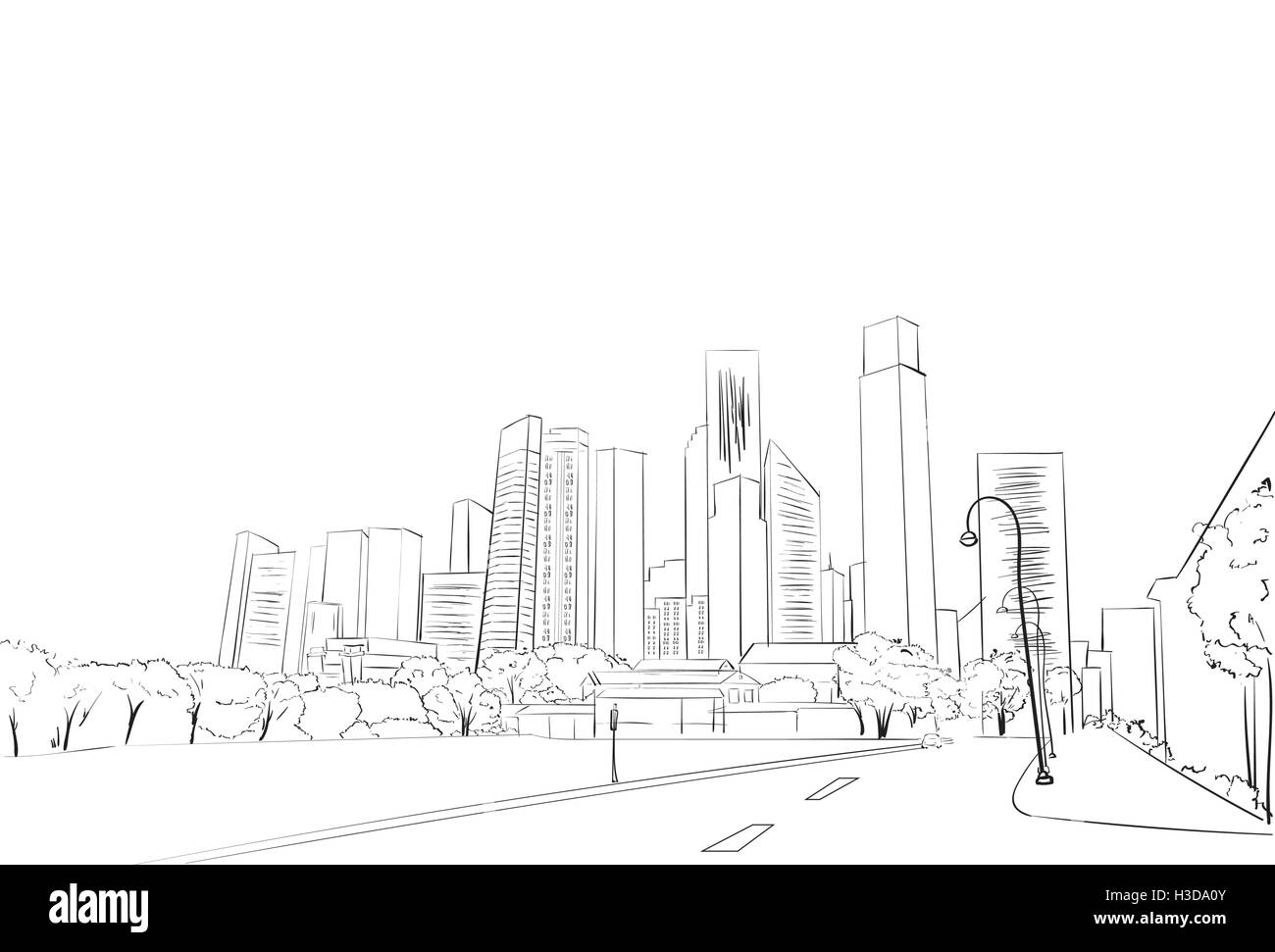 City Skyscraper Sketch View Cityscape Skyline Stock Vector Image & Art ...