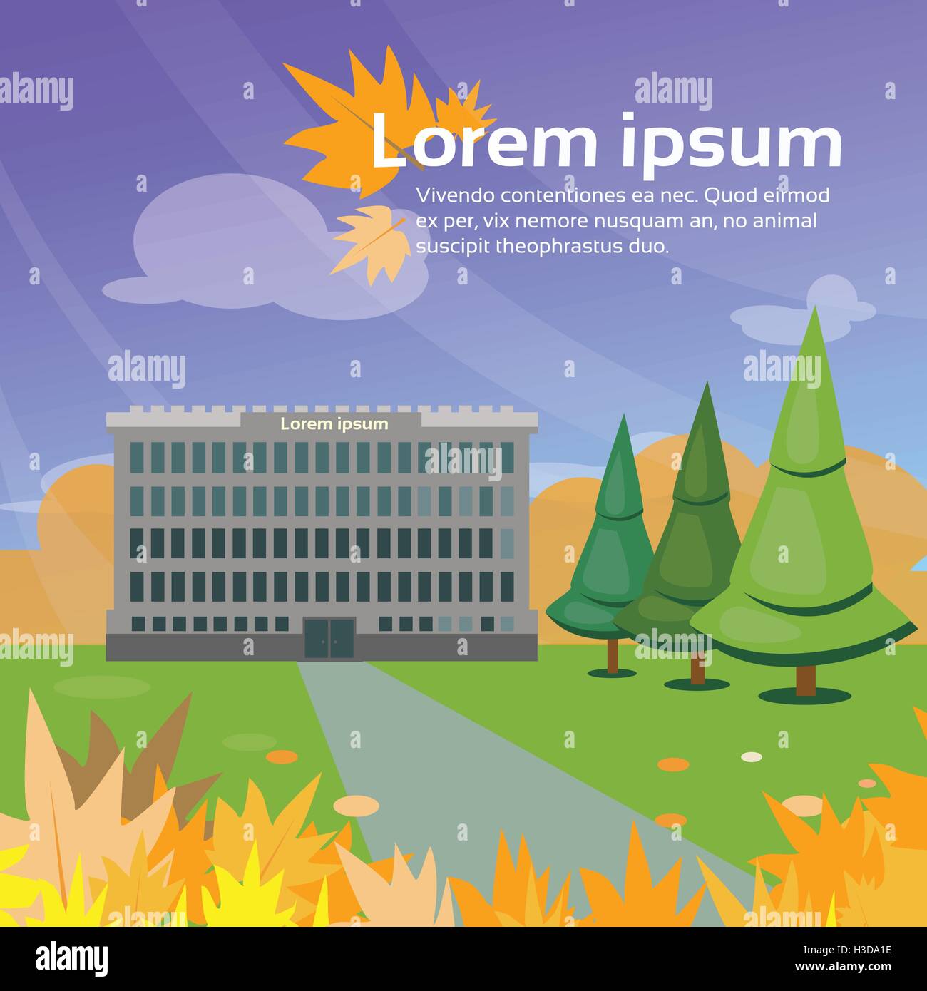 School Building Estate Exterior Nature Background Banner Stock Vector ...