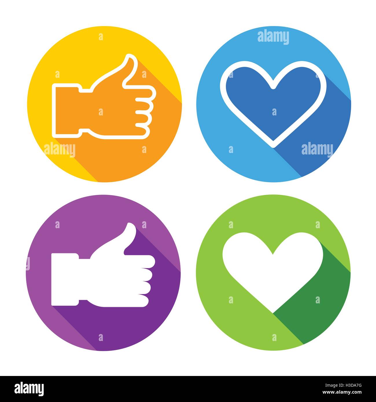 Colorful Icon Set Heart Shape Thumb Up Collection Stock Vector Image ...