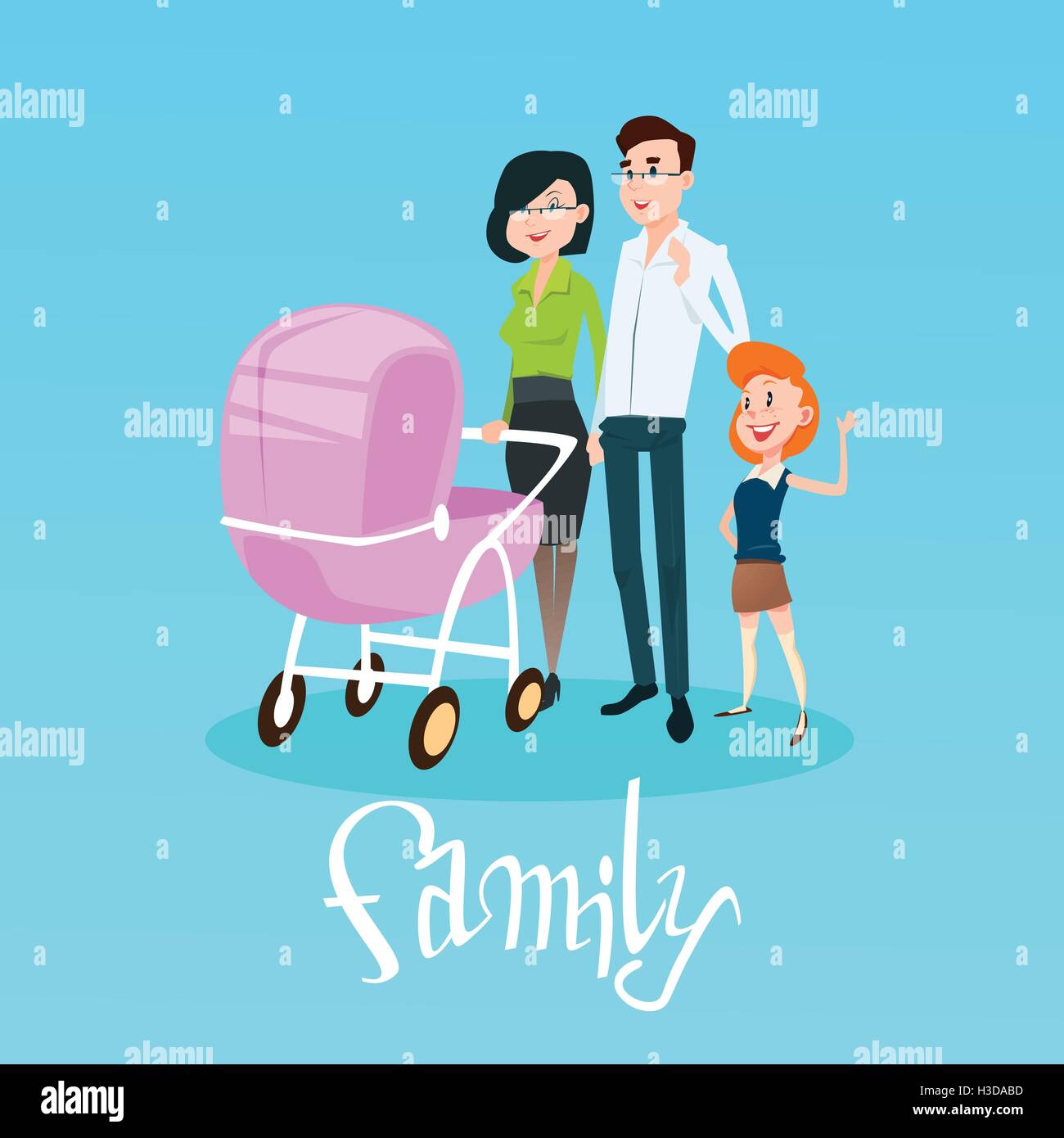 Happy Family With Pram, Parents And Children Stock Vector Image & Art ...