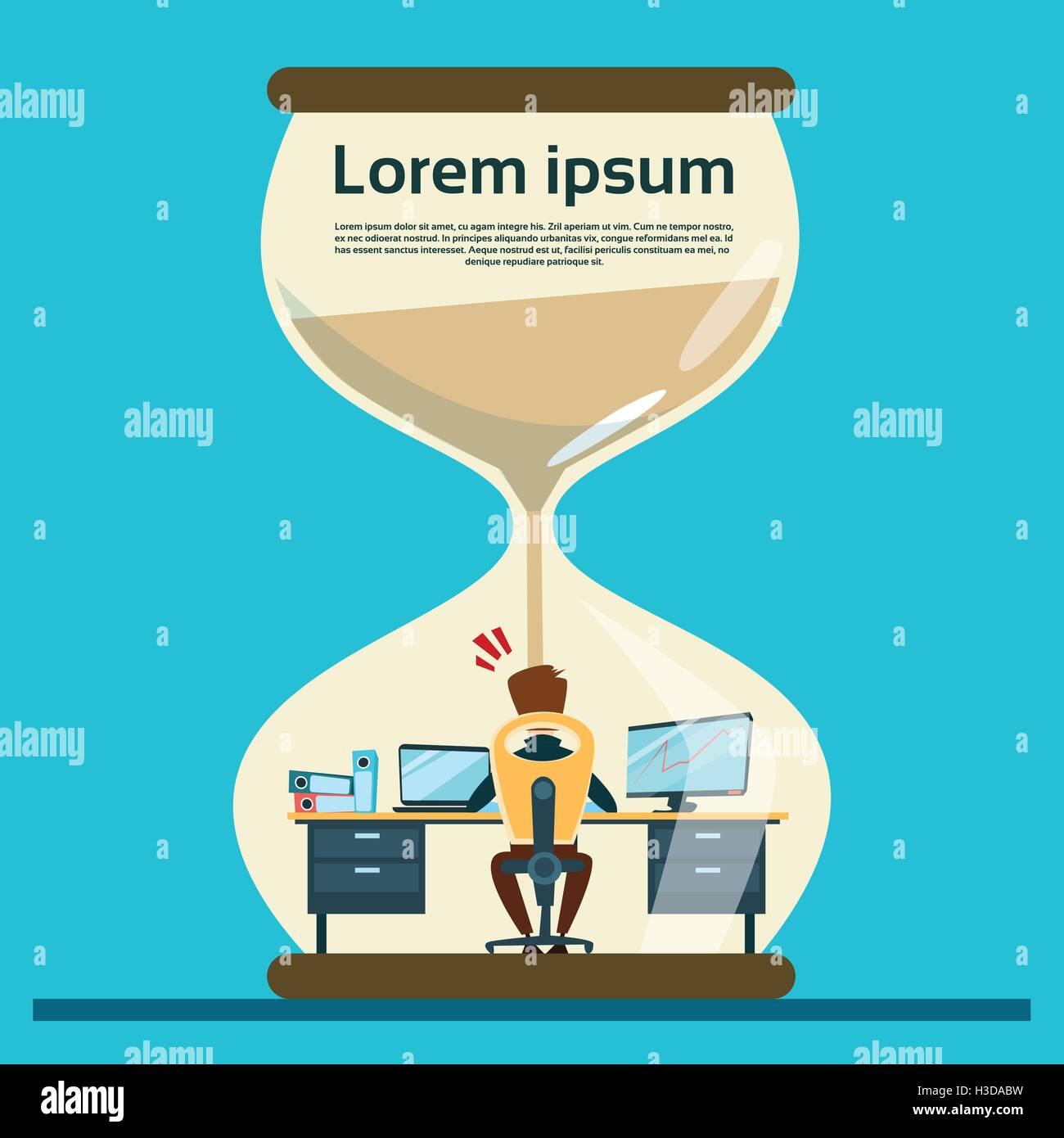 Business Man Work Hard At Computer Over Big Sand Watch Deadline Concept ...