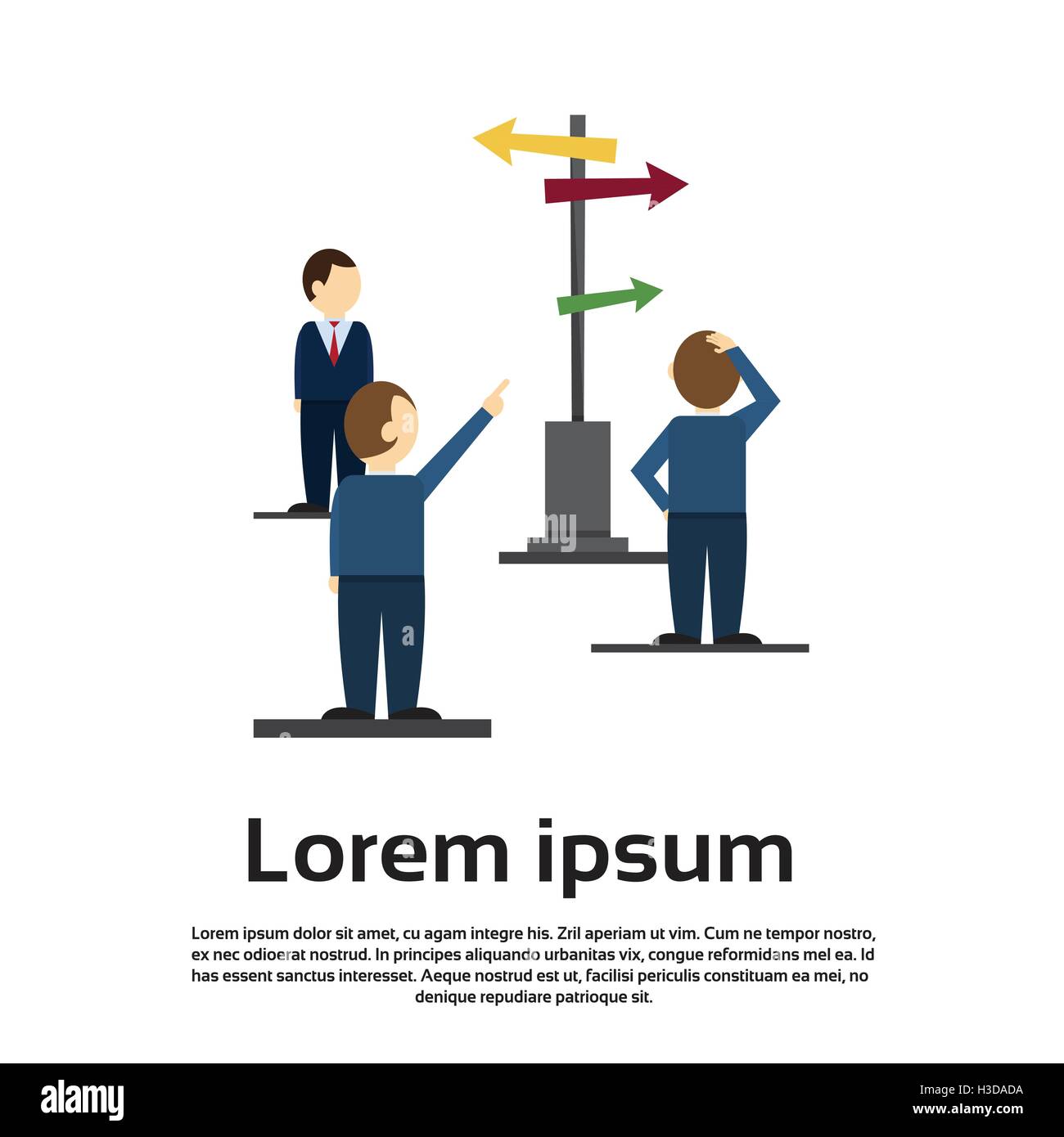 Businesspeople Standing Sign Choose Direction Way Signboard Arrow Stock ...