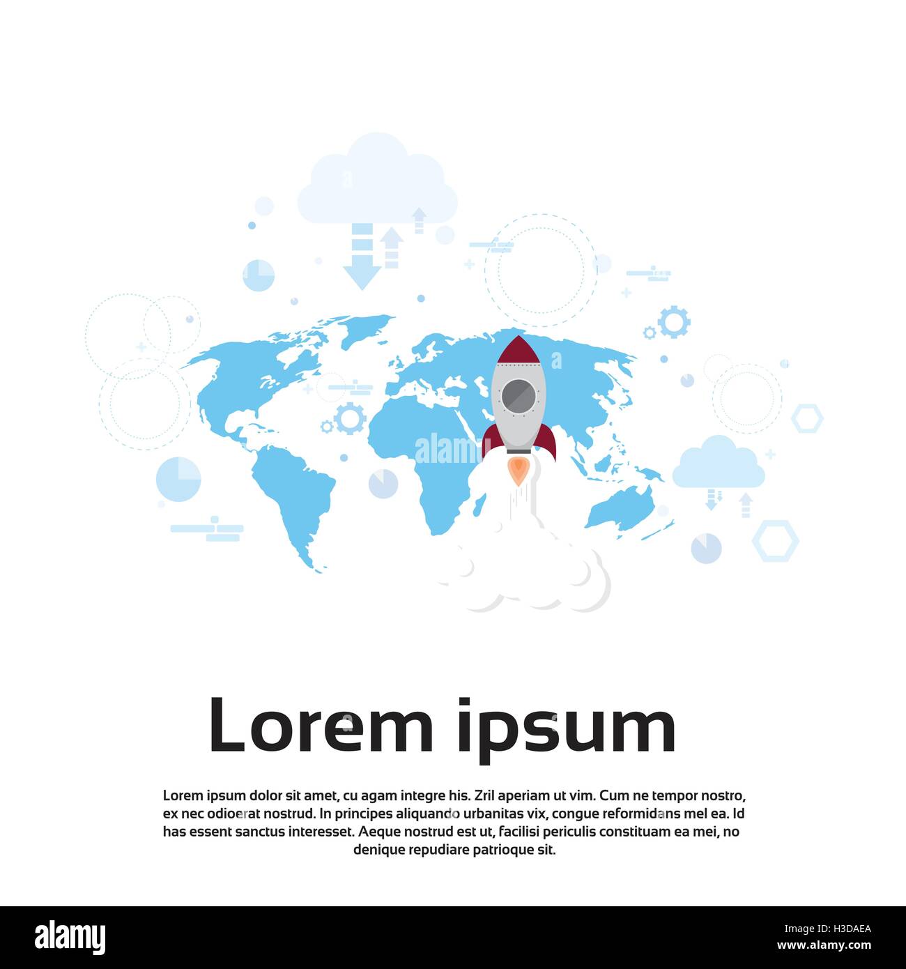 Flying Rocket Over World Map Business Startup Stock Vector Image & Art ...