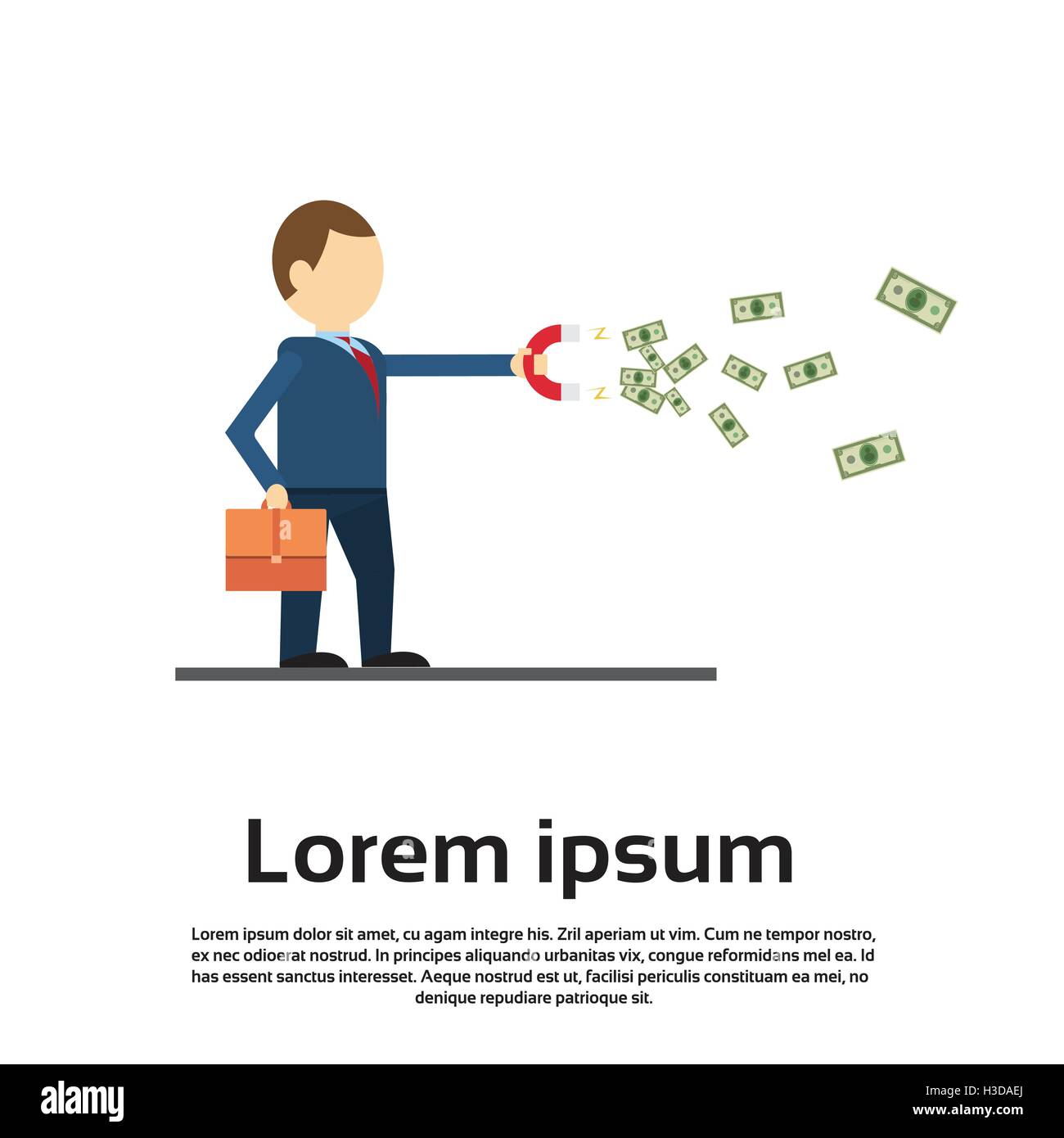 Rich Successful Business Man With Magnet Pulling Money Stock Vector ...